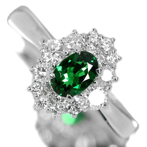 グリーンガーネット（ツァボライト） 0.6ct ダイヤモンド プラチナ リング（指輪）【品質保証書/宝石鑑別書/RTソ付】 即納ジュエリー ...