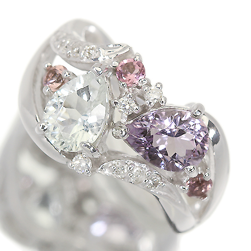 アメシスト ホワイトクオーツ ダイヤモンド ピンクトルマリン ホワイトゴールド リング(指輪)【品質保証書/KGL宝石鑑別書】 即納ジュエリー ...