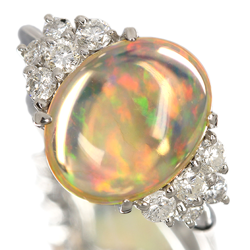 メキシコ産オパール 3.2ct ダイヤモンド 0.5ct プラチナ リング メキシコ産オパール 3.2ct ダイヤモンド 0.5ct プラチナ リング