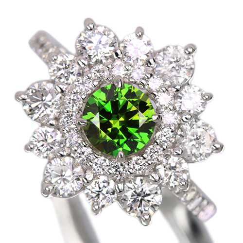 ロシア産デマントイドガーネット 0.78ct ダイヤモンド 1.5ct プラチナ リング(指輪)【品質保証書/宝石鑑別書】 即納ジュエリー ...